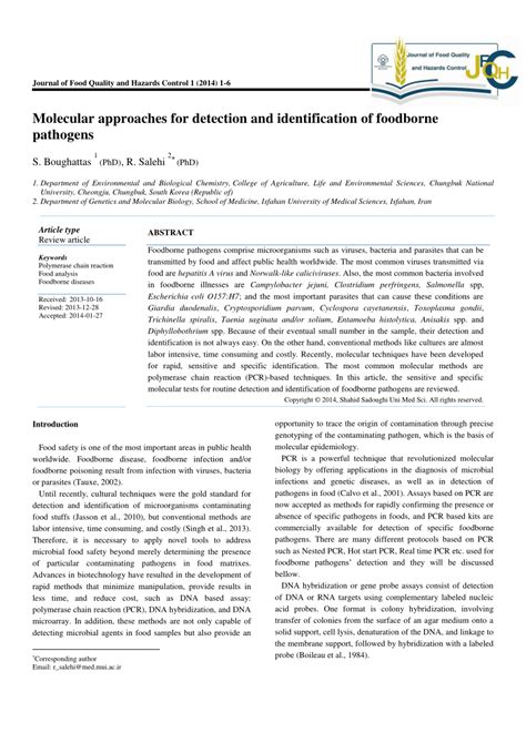 Pdf Molecular Approaches For Detection And Identification Of