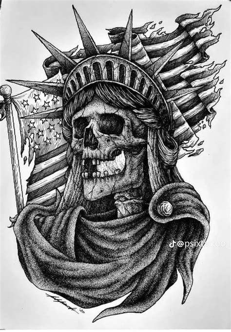 Statue Of Liberty Skull Tattoo Art Statue Of Liberty Tattoo Patriotic Tattoos Tattoo Design