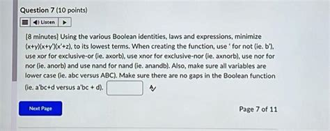 Solved Minutes Using The Various Boolean Identities Chegg