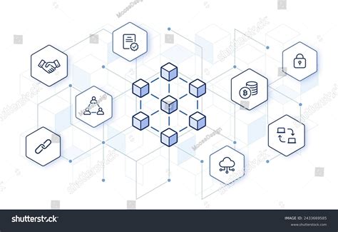 Blockchain Technology Icons On Abstract Hexagon Stock Vector Royalty Free 2433669585