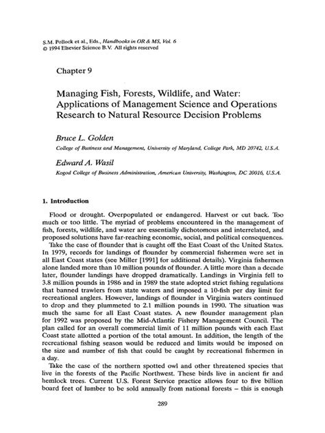 Chapter 9 Managing Fish Forests Wildlife And Wate 1994 Handbooks In