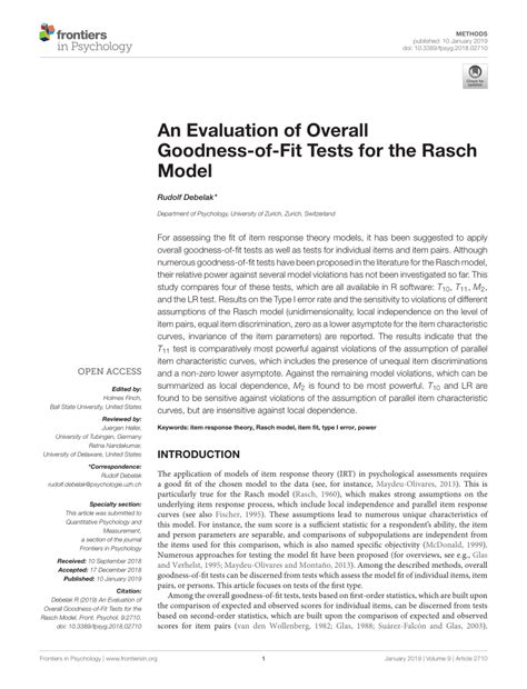 Pdf An Evaluation Of Overall Goodness Of Fit Tests For The Rasch Model