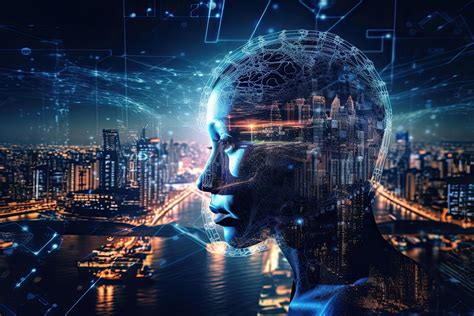 Double Exposure Of Human Head And Cityscape Background Artificial Intelligence Concept