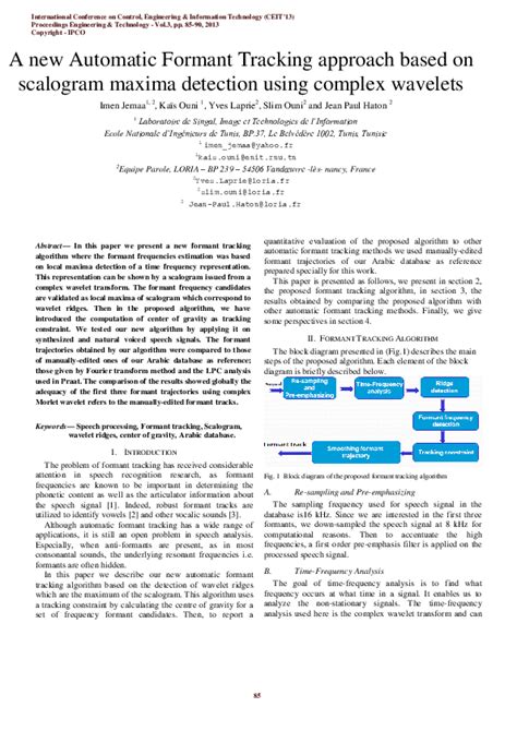 pdf a new automatic formant tracking approach based on scalogram