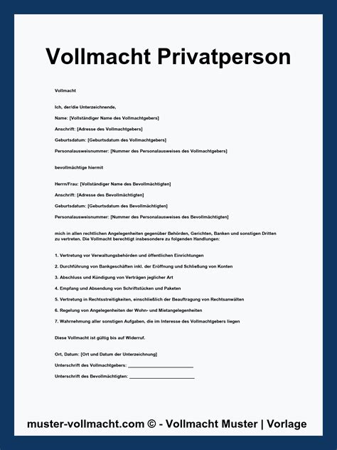 Muster Vollmacht Privatperson Word Pdf