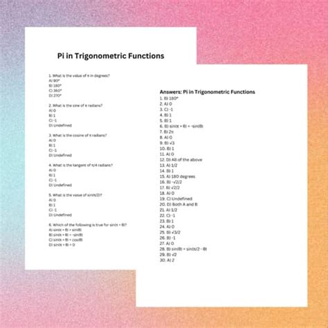 30 Questions — Pi In Trigonometric Functions Pi Day Digital Resources