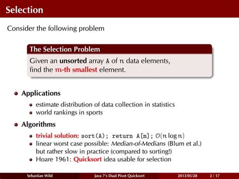 Quickselect Under Yaroslavskiys Dual Pivoting Algorithm Ppt