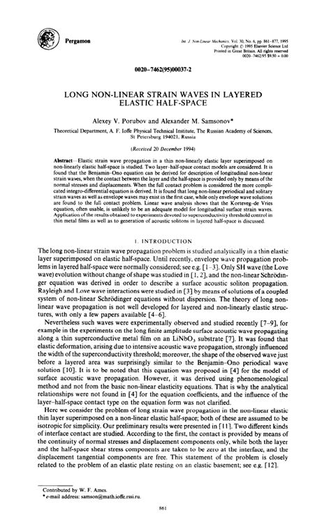 Pdf Finite Amplitude Waves Propagation In Thin Elastic Layer On Elastic Half ­‐space