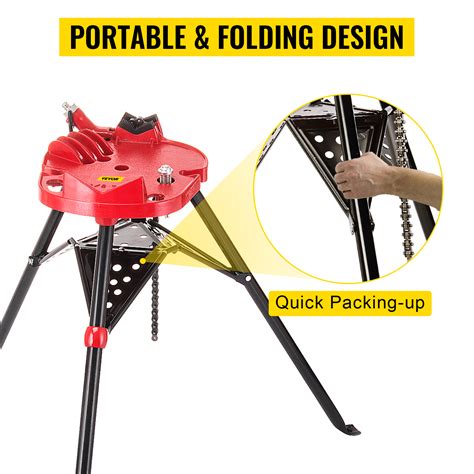Vevor 460 6 Tripod Pipe Chain Vise 18 6 Capacitypipe Stand Portable Foldable Steel Legs