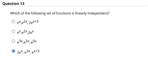 solved which of the following set of functions is linearly