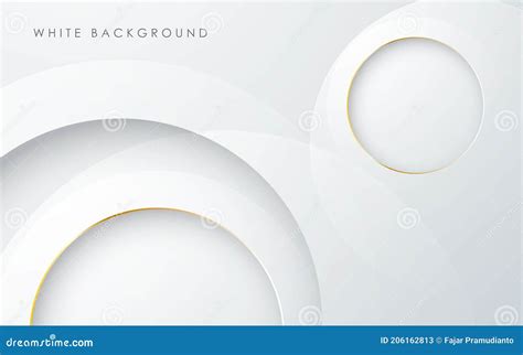 Abstract 3d Circle Papercut Layer White Background With Gold Line