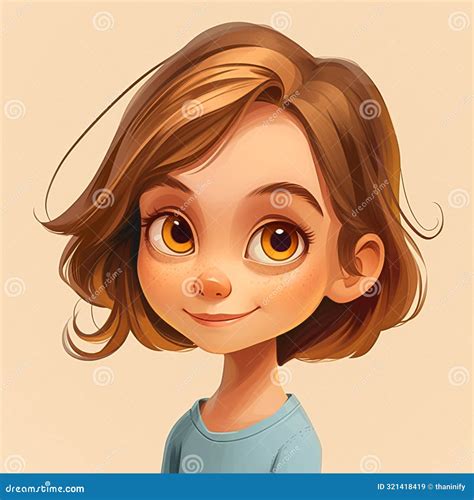 Cute Cartoon Girl With Brown Hair And Big Eyes Stock Illustration