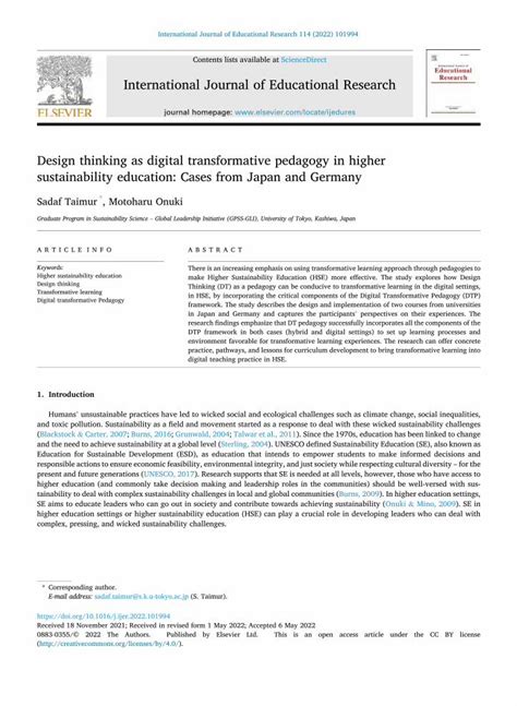 Pdf Design Thinking As Digital Transformative Pedagogy In Higher