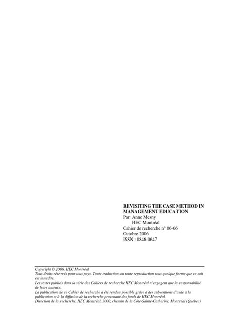Revisiting The Case Method In Management Education Pdf Pedagogy