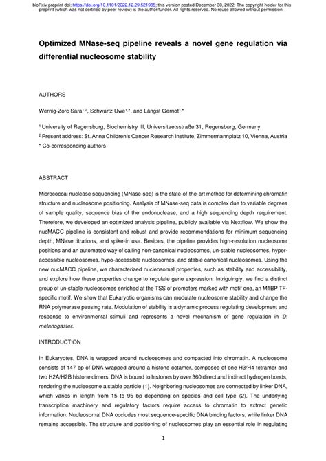 Pdf Optimized Mnase Seq Pipeline Reveals A Novel Gene Regulation Via Differential Nucleosome
