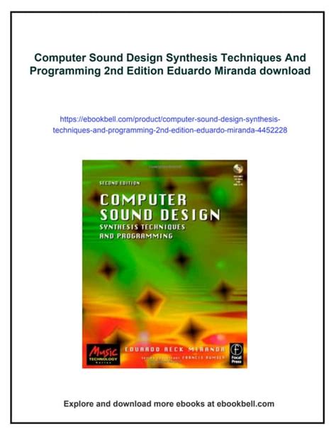 Computer Sound Design Synthesis Techniques And Programming 2nd Edition Eduardo Miranda Pdf
