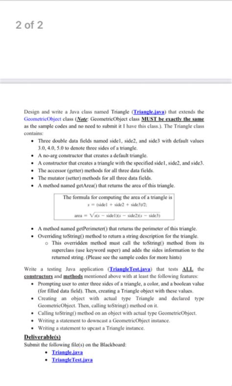 Solved 2 Of 2 Design And Write A Java Class Named Triangle