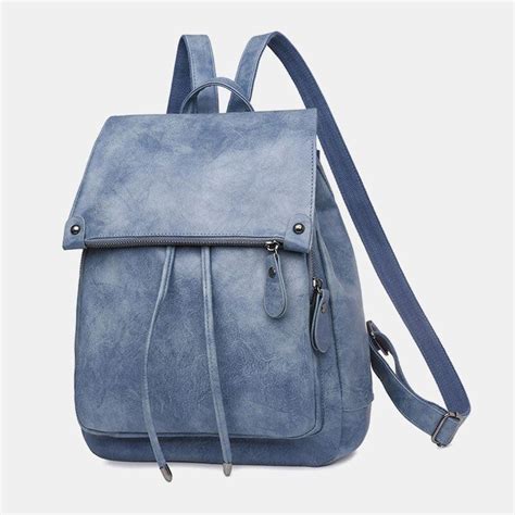 Dame Pu Læder Multi lommer Indvendig Magnetisk Knap Rygsæk Vintage Enkel Snøre Hasp Laptop Taske