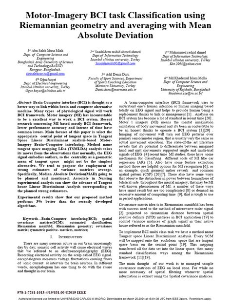 Motor Imagery Bci Task Classification Using Riemannian Geometry And Averaging With Mean Absolute