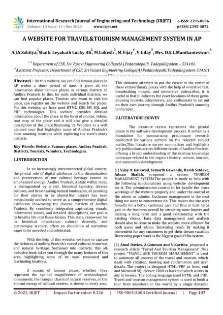 A Website For Travelandtourism Management System In Ap Pdf