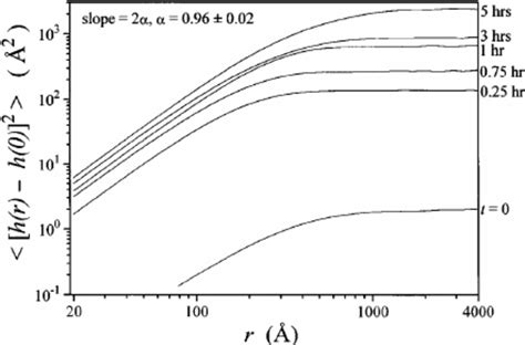 the height height correlation functions h ͑ r t ͒ ෇ ͓͗ h ͑ r t ͒ 2