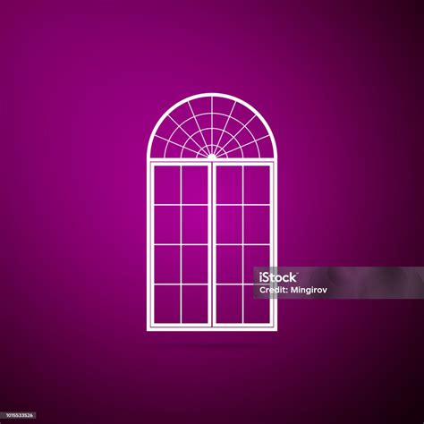 창 아이콘 보라색 배경에 고립입니다 평면 디자인입니다 벡터 일러스트 레이 션 아치 건축적 특징에 대한 스톡 벡터 아트 및 기타 이미지 아치 건축적 특징 0명 가정의