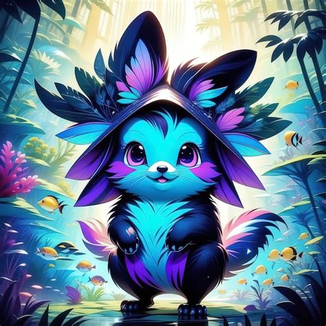 Un Pequeño Y Lindo Pokémon Azul Y Púrpura Pokémon Fan Art Foto Premium