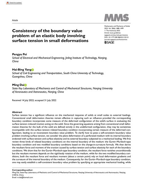 Pdf Consistency Of The Boundary Value Problem Of An Elastic Body