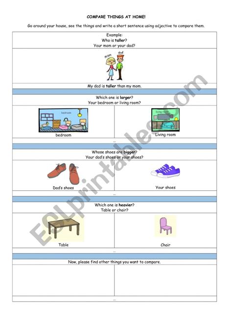 Compare Things At Home Esl Worksheet By Aisyahpriatin