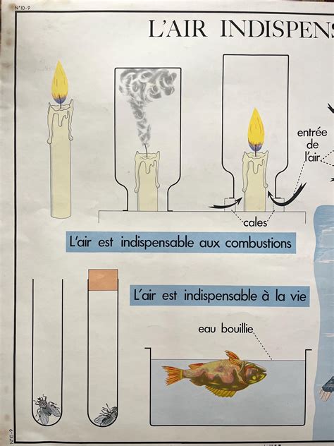 Vintage French School Educational Chart The Indispensable Air Oxygen