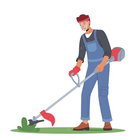 Premium Vector Man Mow Lawn In Garden Or Public City Park Gardener