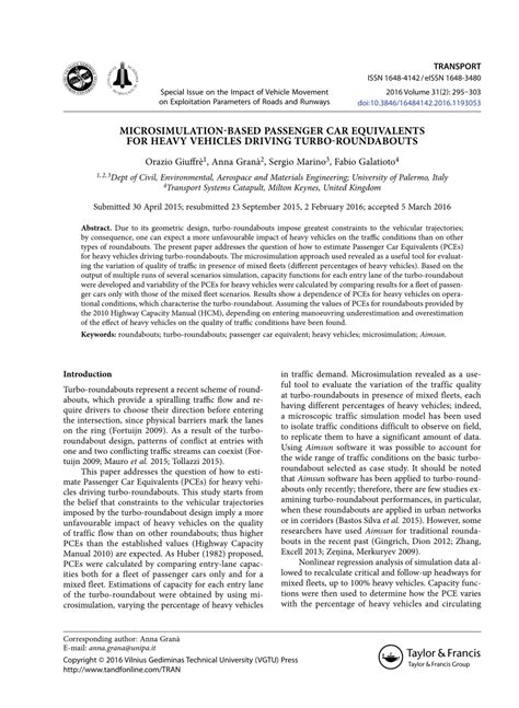 Pdf Microsimulation Based Passenger Car Equivalents For Heavy
