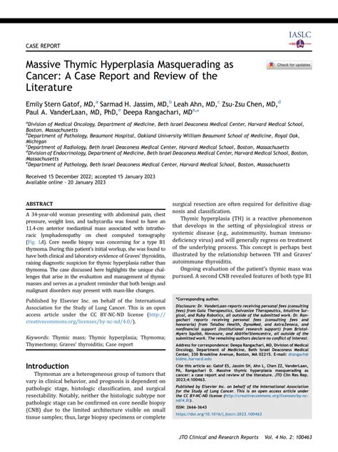 Pdf Massive Thymic Hyperplasia Masquerading As Cancer A Case Report