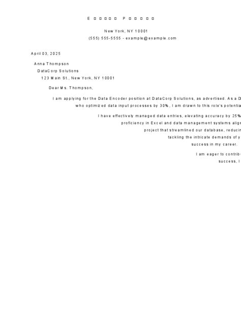 Data Encoder Cover Letter Examples