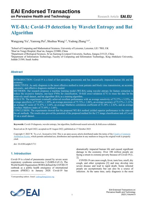 Pdf We Ba Covid 19 Detection By Wavelet Entropy And Bat Algorithm