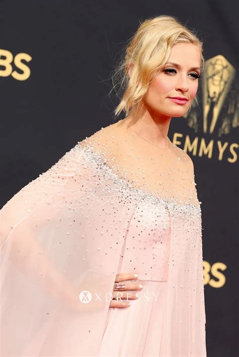 Beth Behrs Crystal Pink Chiffon Caped Dress 2021 Emmys Xdressy