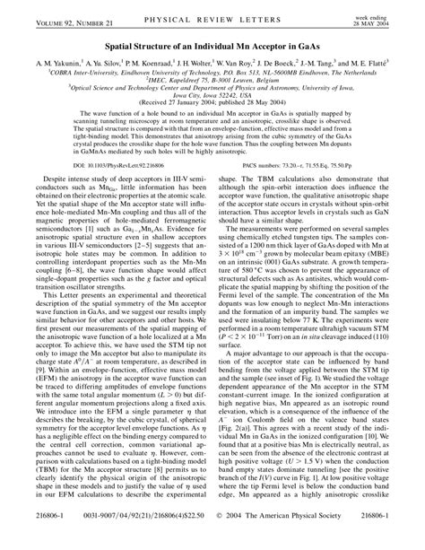 Pdf Spatial Structure Of An Individual Mn Acceptor In Gaas