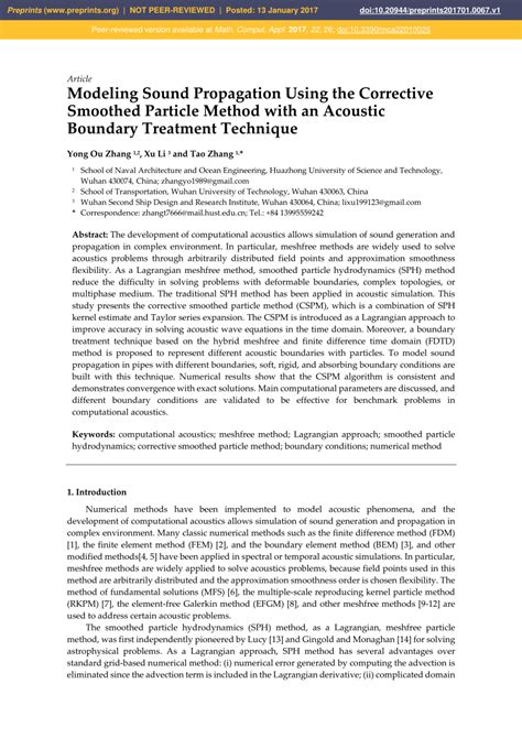 Pdf Modeling Sound Propagation Using The Corrective Smoothed Particle