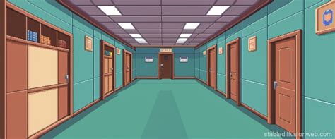 Visual Novel School Corridor Background Stable Diffusion Online