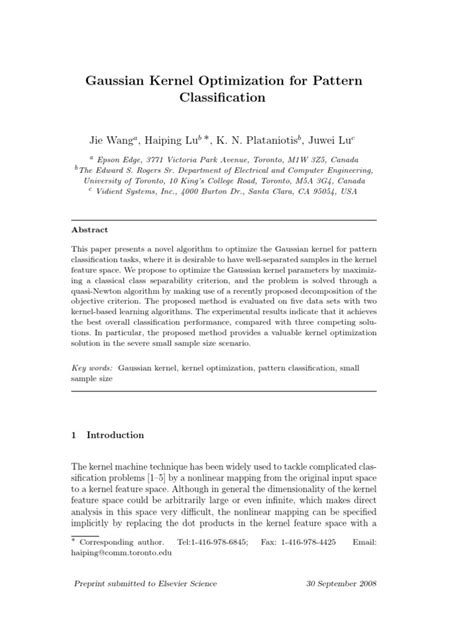 Gaussian Kernel Optimization For Pattern Classification Jie Wang