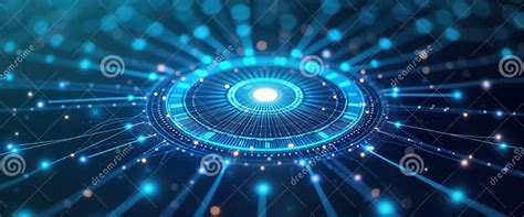 Futuristic Tech Illustration Shows Glowing Blue Circular Network Abstract Design Represents