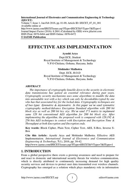 Effective Aes Implementation Pdf Cryptography Key Cryptography