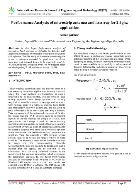 pdf performance analysis of microstrip antenna and its array for 2