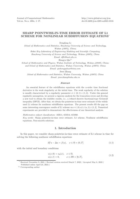 Pdf Sharp Pointwise In Time Error Estimate Of L1 Scheme For Nonlinear