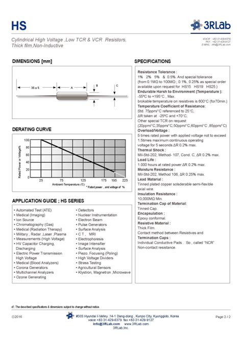 Hs High Voltage Non Inductive Lowtc Resistors Tradekorea