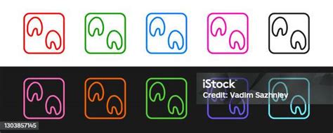 흑백 배경에 격리된 줄 말 발 발자국 아이콘을 설정합니다 벡터 발자국에 대한 스톡 벡터 아트 및 기타 이미지 발자국 암소