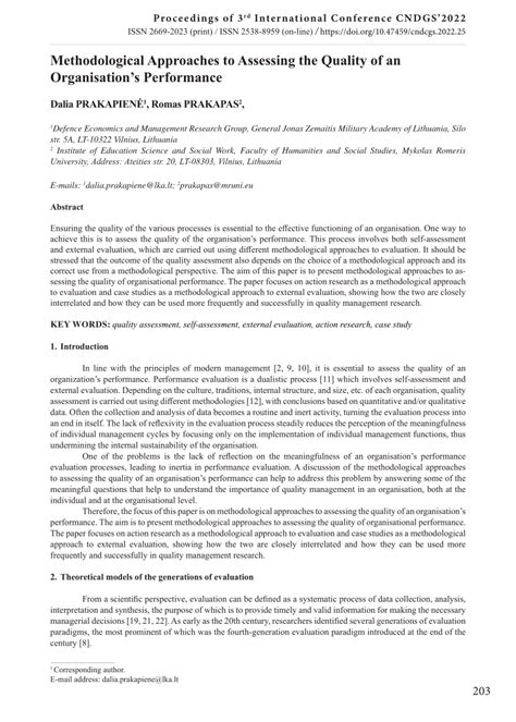 Pdf Methodological Approaches To Assessing The Quality Of An Organisations Performance