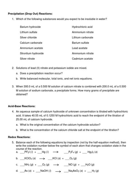 Precipitation Reactions Pdf Precipitation Chemistry Hydroxide