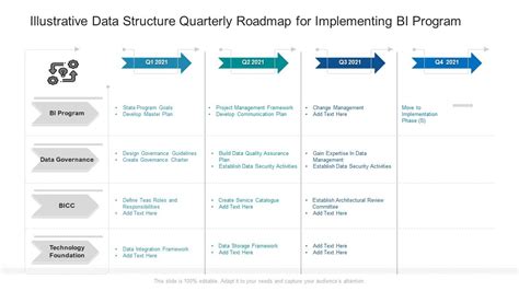 illustrative data structure quarterly roadmap for implementing bi