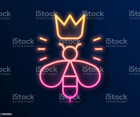 검은 배경에 고립 된 빛나는 네온 라인 여왕 꿀벌 아이콘 달콤한 천연 식품 날개 기호가있는 꿀벌 또는 Apis 비행 곤충 벡터 형광색의에 대한 스톡 벡터 아트 및 기타
